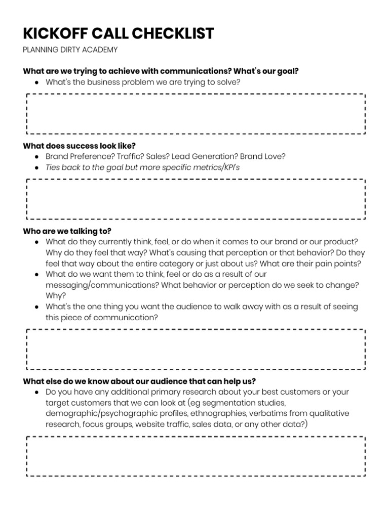 Kickoff Call Strategy Checklist | PDF