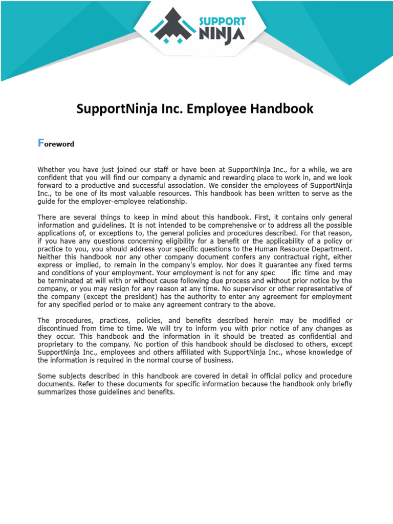 SupportNinja Employee Handbook Updated | PDF | Payroll | Employment