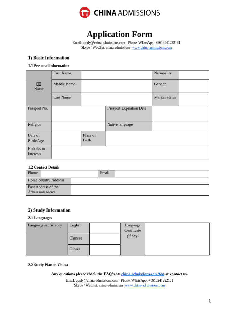 China Admissions Applicationform | PDF | We Chat