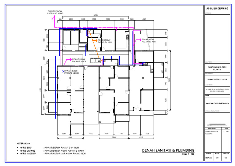 Denah Plumbing dan Sanitasi Rumah 1 Lantai | PDF