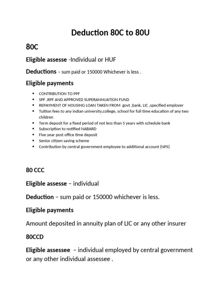 Deductions Under Sections 80C to 80U | PDF | Insurance | Loans