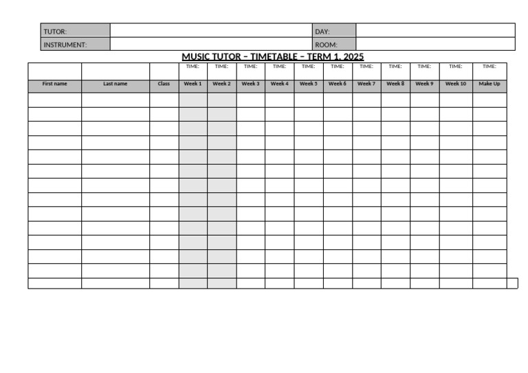 2025 Term 1 Timetable Template | PDF