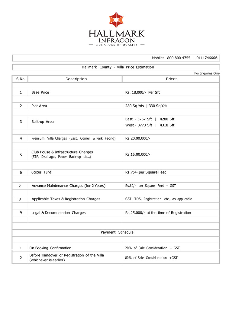 Hallmark County Price Sheet-1 | PDF