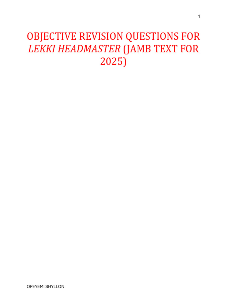 Revision Questions Lekki Headmaster | PDF