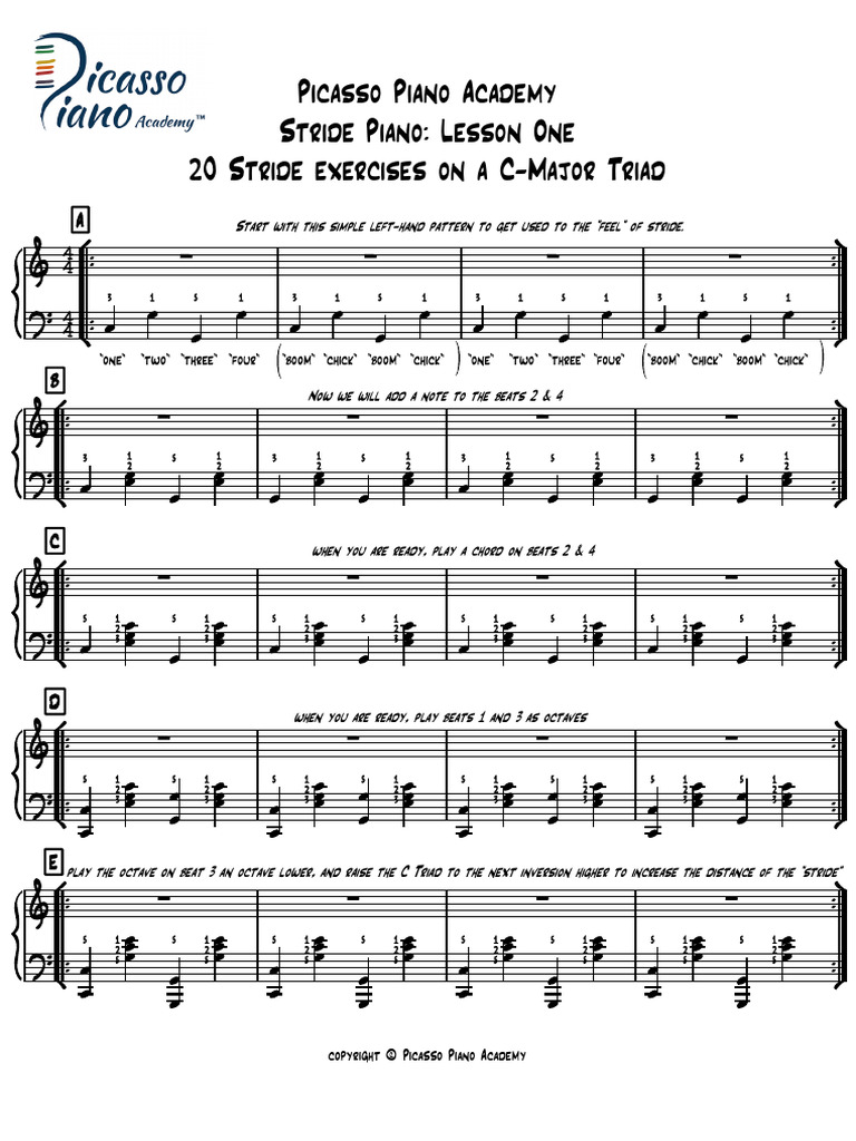 Stride Piano Lesson One Exercises | PDF | Musical Forms | Harmony