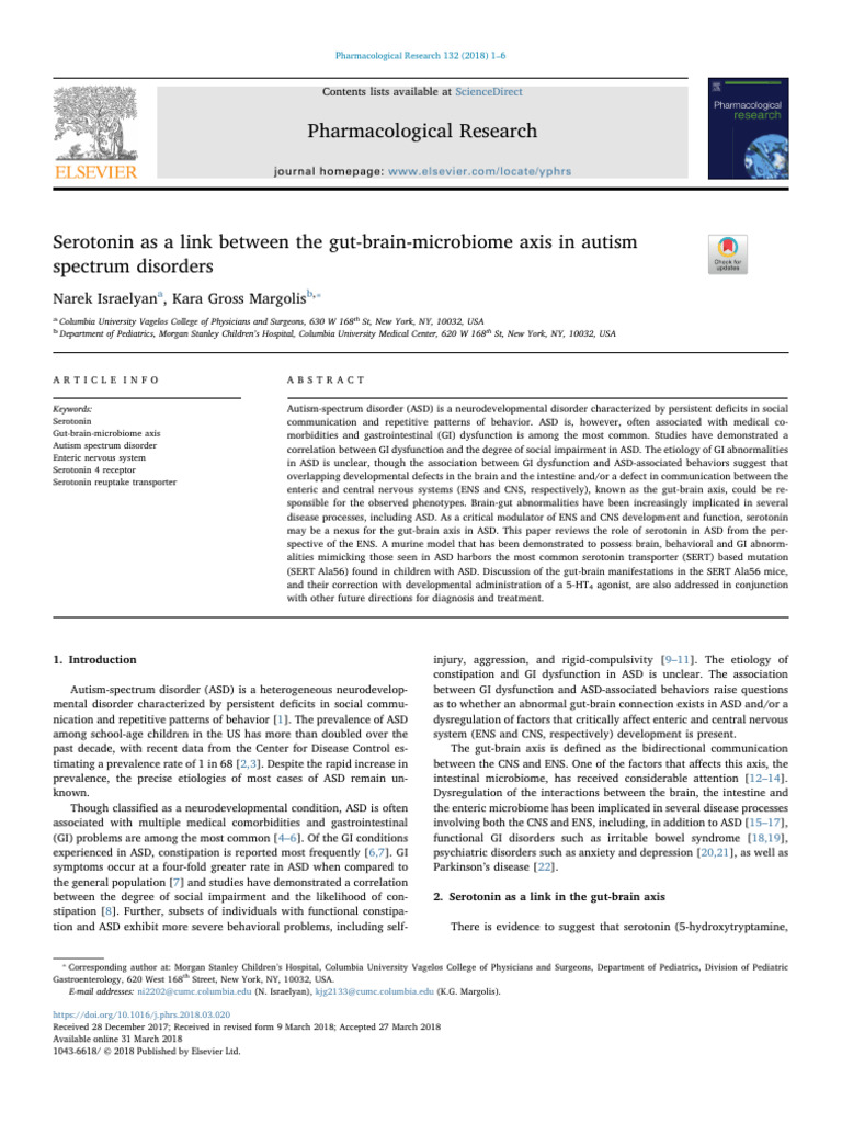 Serotonin's Role in Autism and Gut Health | PDF | Serotonin | Autism
