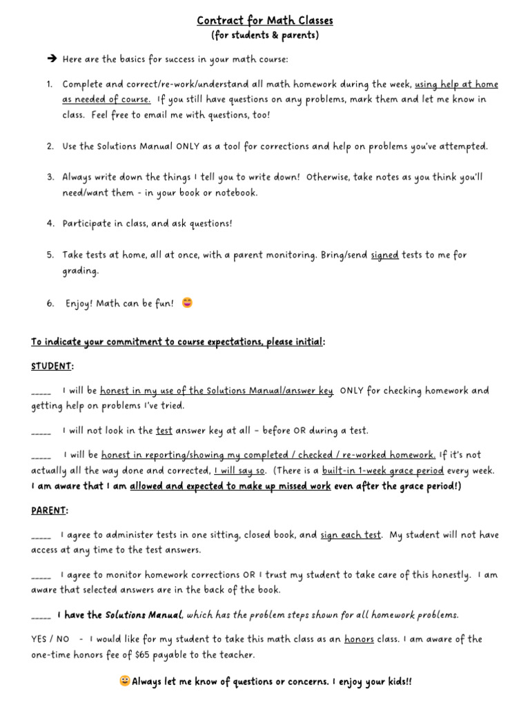 Contract for Math Classes | PDF
