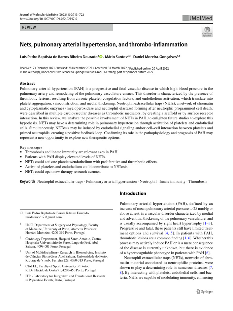 4.8 Nets、肺动脉高压和血栓炎症 | PDF | Endothelium | Platelet
