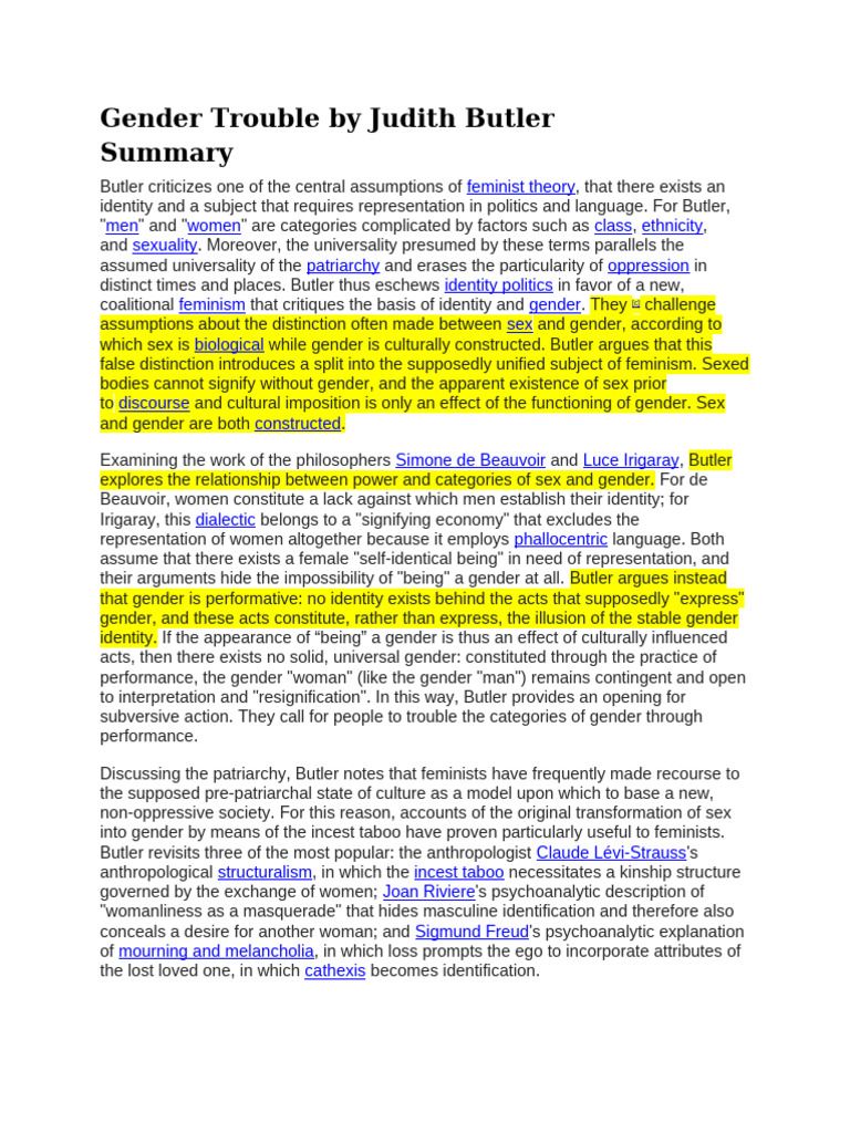 Gender Trouble by Judith Butler | PDF