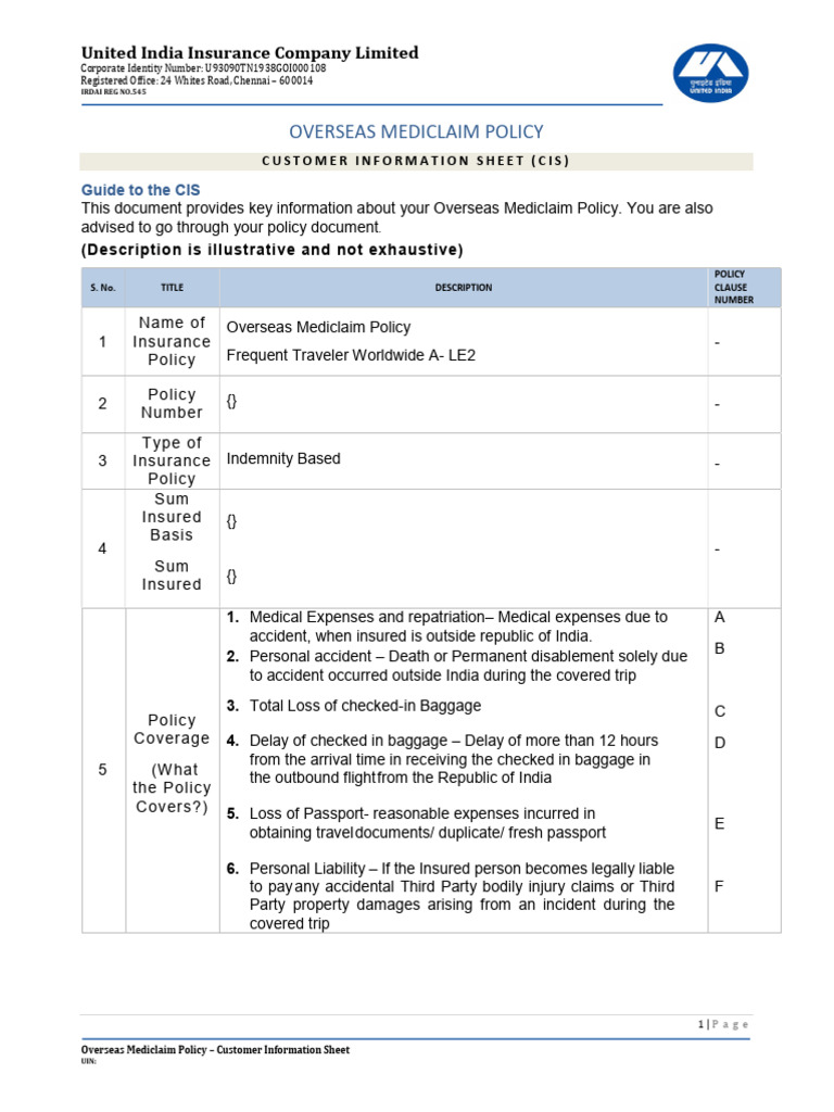 Overseas Mediclaim Policy Le2 | PDF | Insurance | Liability Insurance