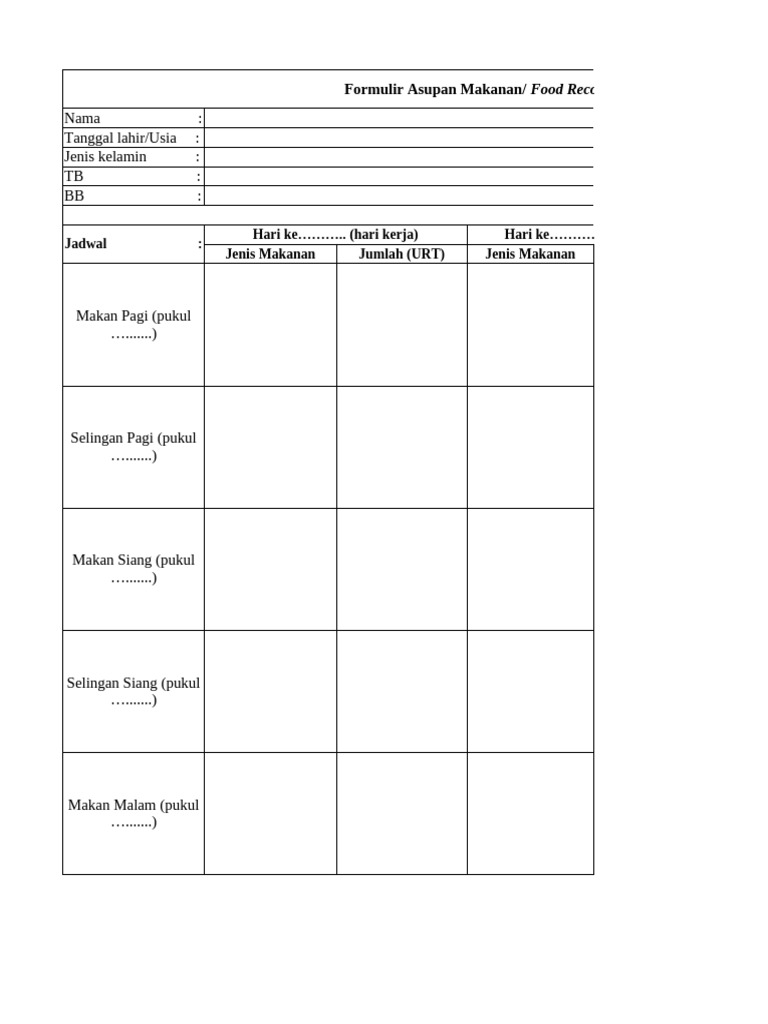Formulir Food Records Workshop ICP | PDF