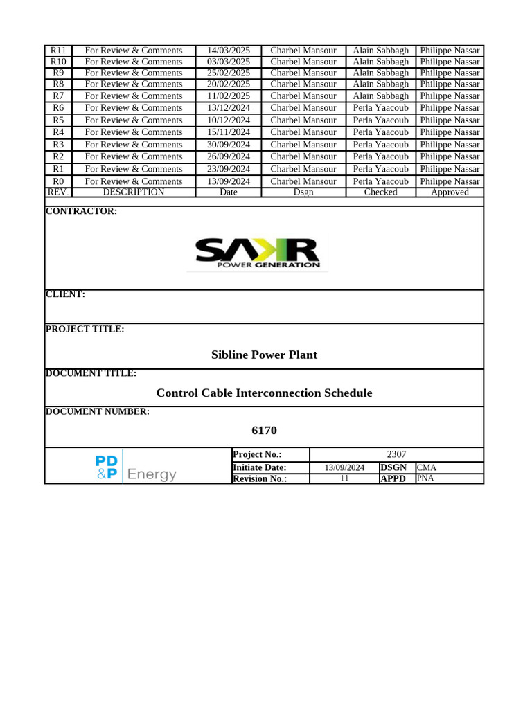 6170 - Control Cable Interconnection Schedule - Rev.11 | PDF ...