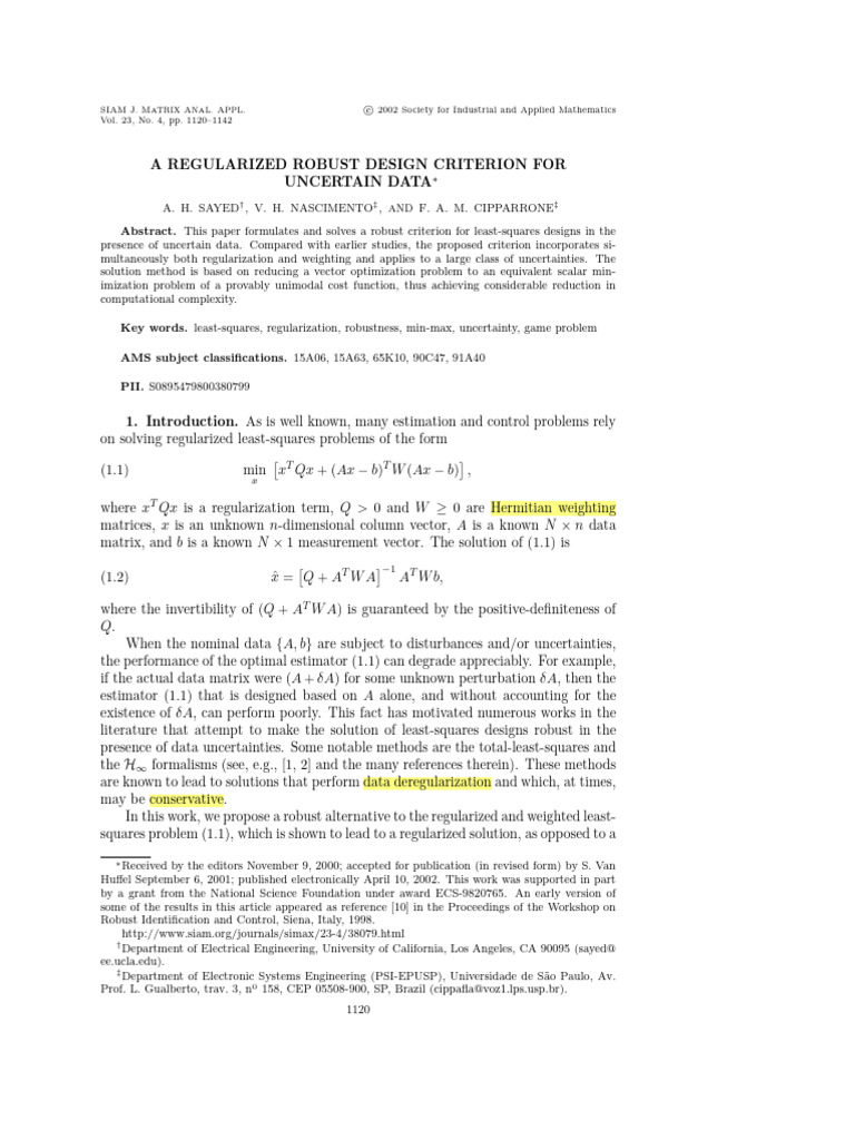 A-A Regularized Robust Design Criterion For Uncertain Data | PDF ...
