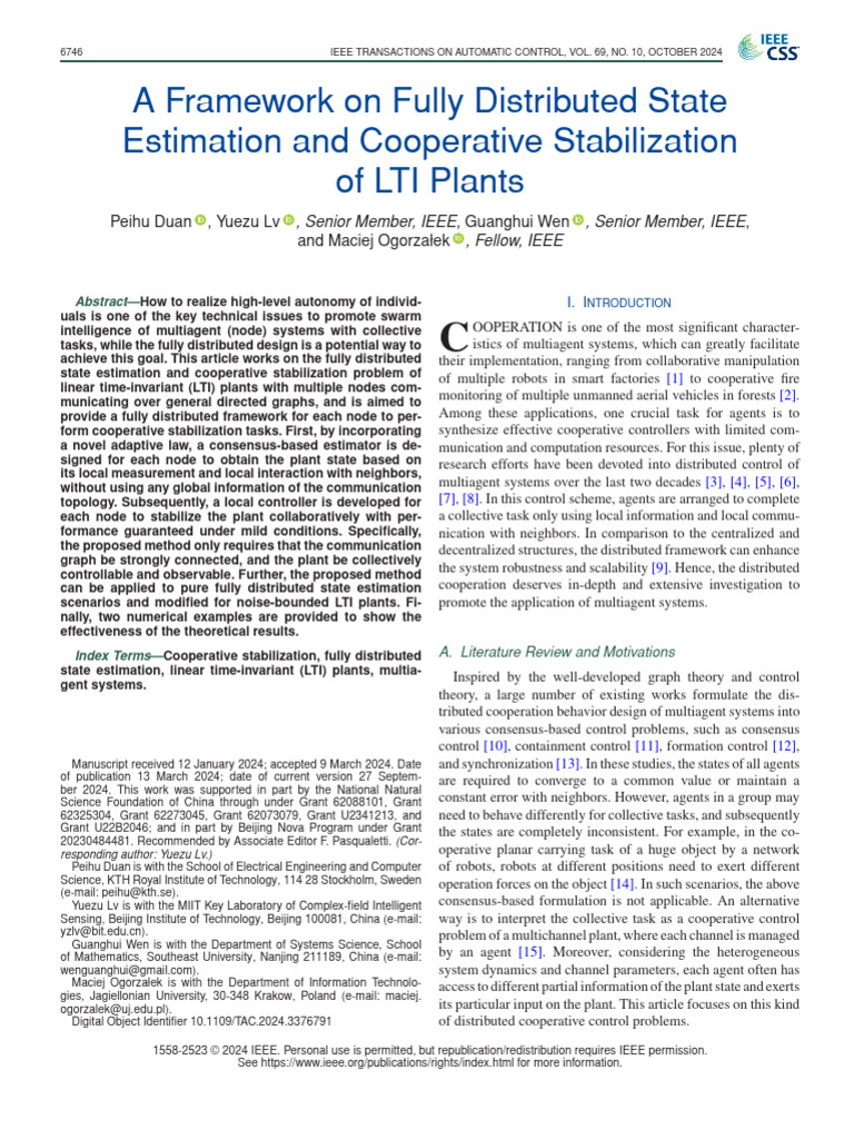 A Framework On Fully Distributed State Estimation and Cooperative Stabilization of LTI Plants ...