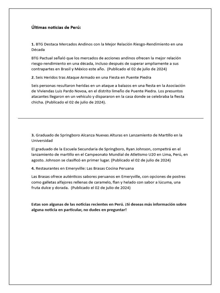 Últimas Noticias de Perú | PDF