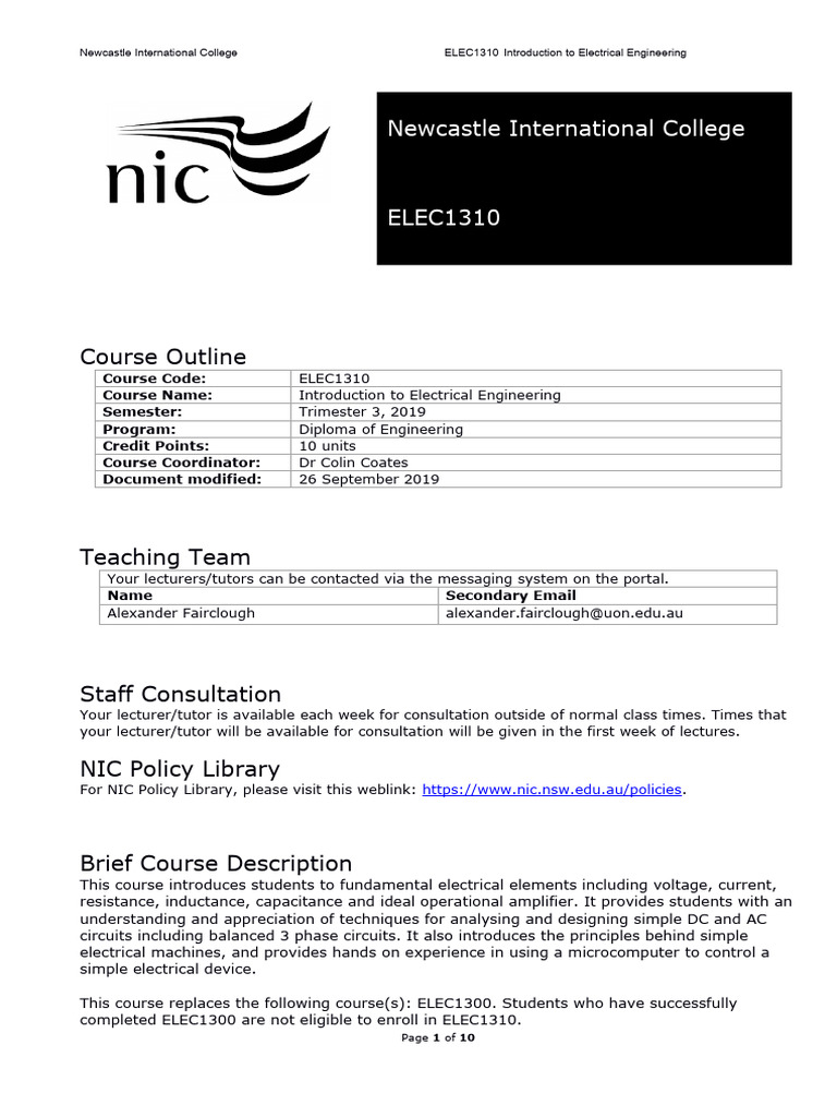 Course Outlines - Currently Studying | PDF | Electrical Network ...