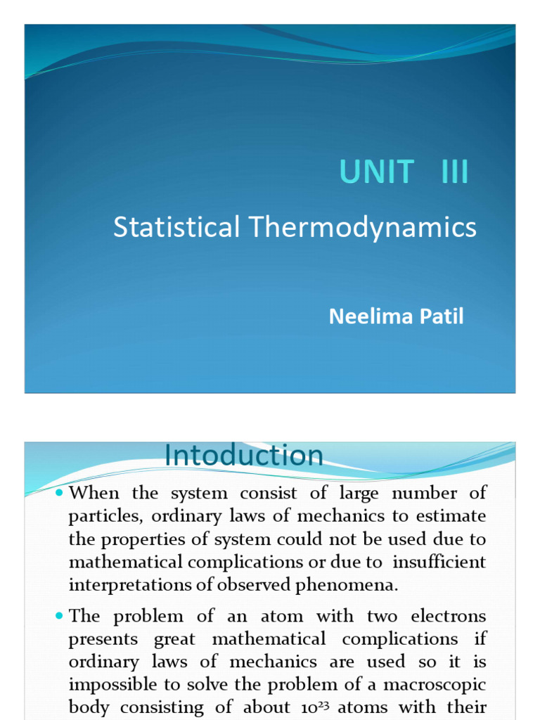 Unit 3 Statistical Thermodynamics PDF | PDF | Statistical Mechanics ...