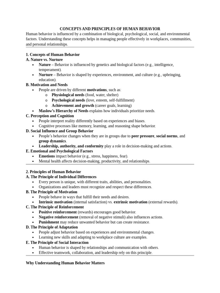 Concepts and Principles of Human Behavior | PDF | Motivational | Motivation