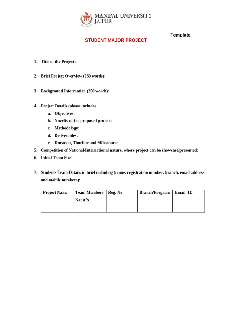 Student Major Project Proposal (Template) | PDF