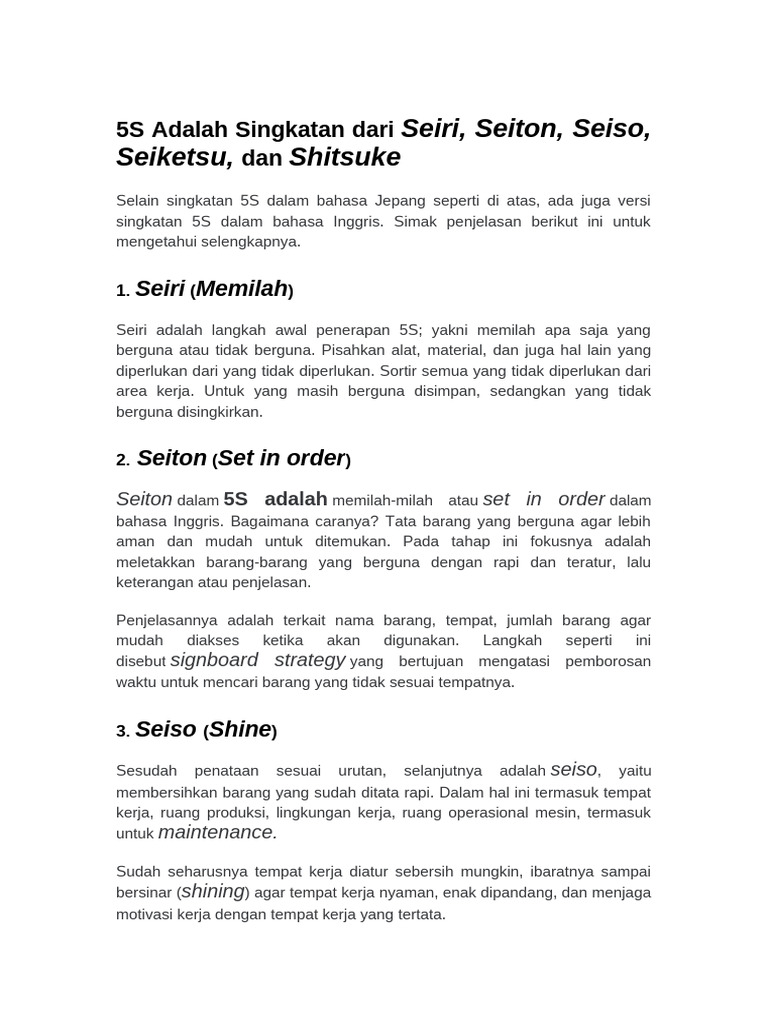 5S Adalah Singkatan dari Seiri | PDF