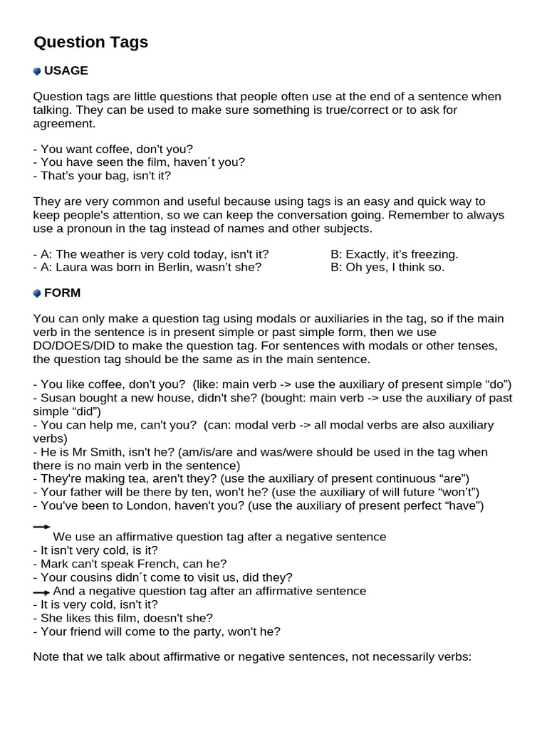 Understanding Question Tags in English | PDF | Verb | Question