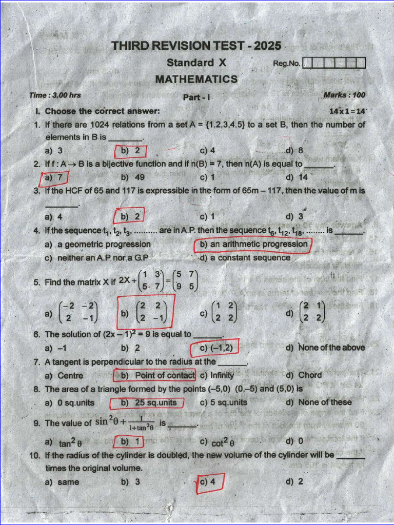 10th Maths EM 3rd Mid Term Exam 2025 Question Paper With Answer Keys Chennai District English ...
