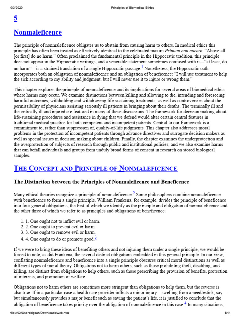 Understanding Nonmaleficence in Ethics | PDF | Negligence | Medicine