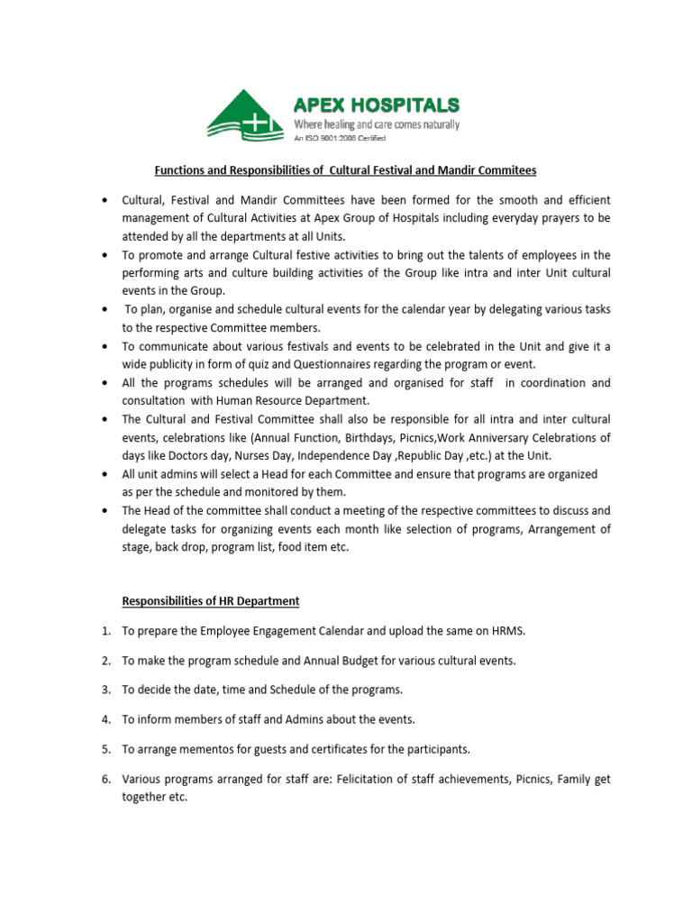Organizing Cultural Festival Committees | PDF | Human Resource ...