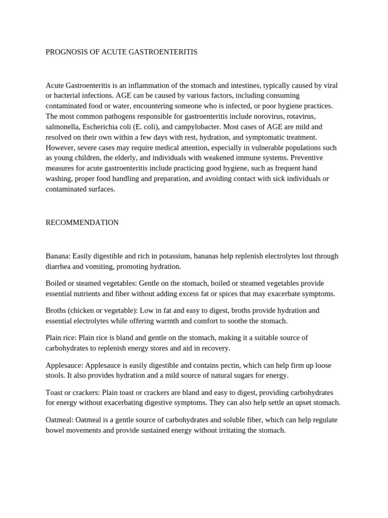 Acute Gastroenteritis Prognosis and Care | PDF | Diarrhea | Medical ...