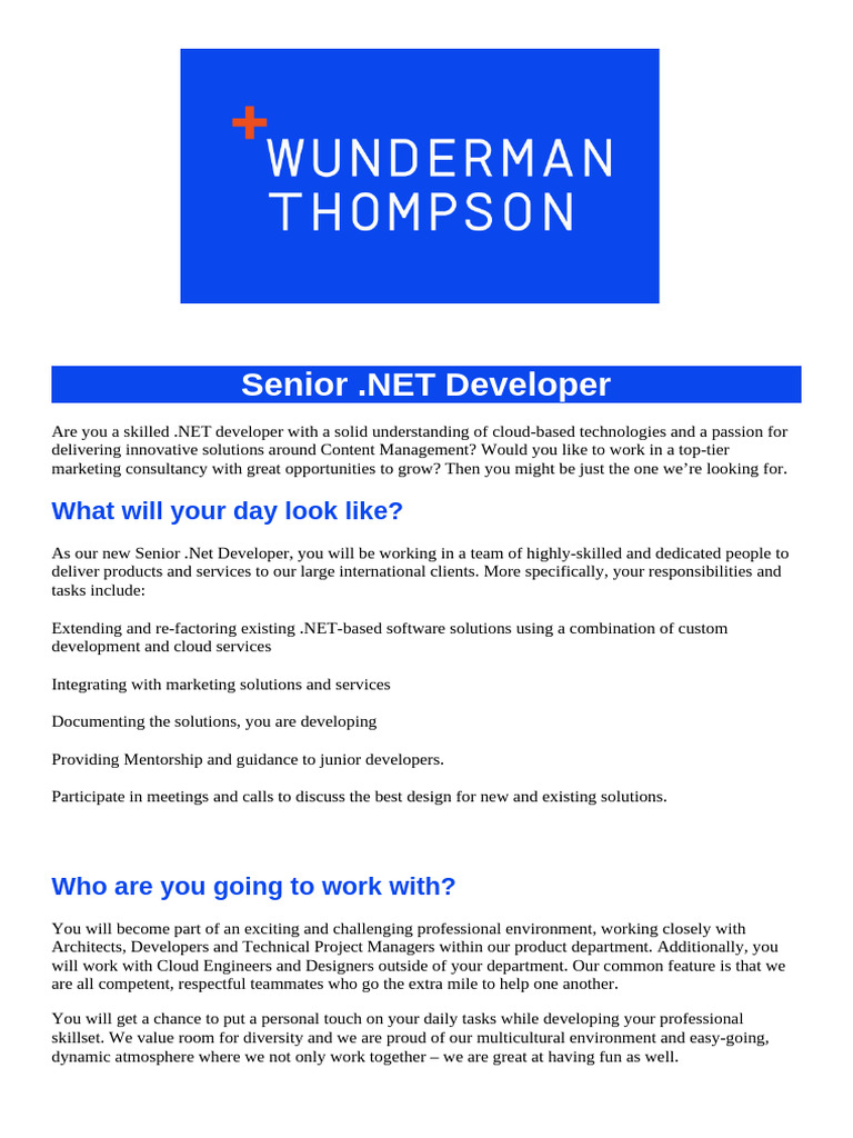 Wunderman Thompson MAP - Senior .NET Developer | PDF | Marketing ...