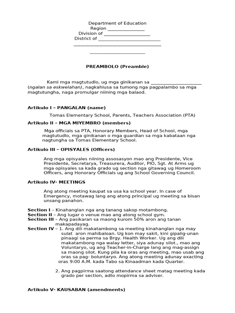 SAMPLE FORMAT FOR SCHOOL BY LAWS | PDF