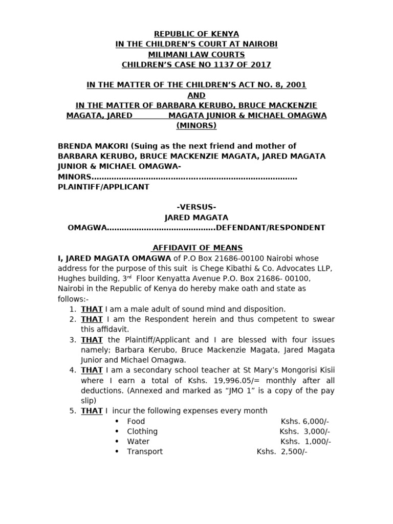 Affidavit of Means Jared Omagwa 23-10-17 | PDF