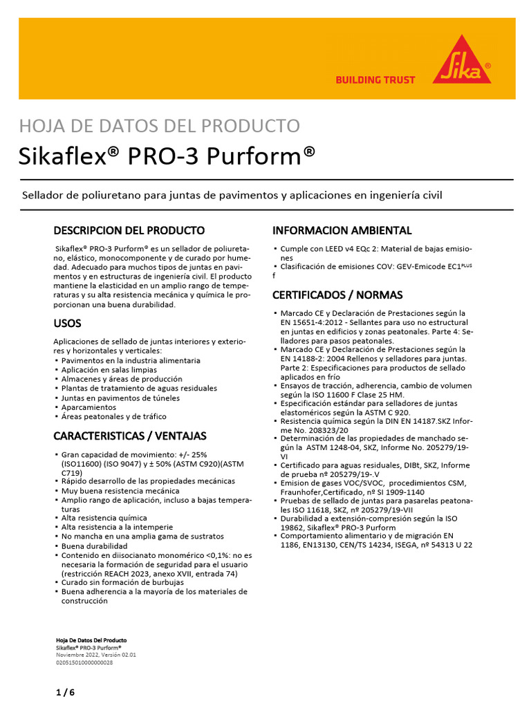Sikaflex Pro 3 Purform | PDF | Materiales