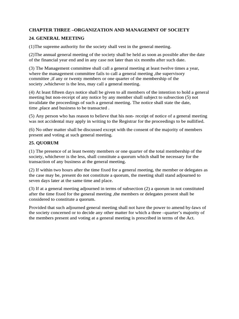 Society Management and Meeting Guidelines | PDF | Dividend | Quorum