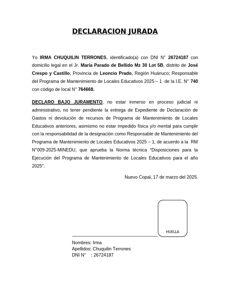 Declaracion Jurada de No Haber Sido Sometido A Procesos Disciplinarios | PDF