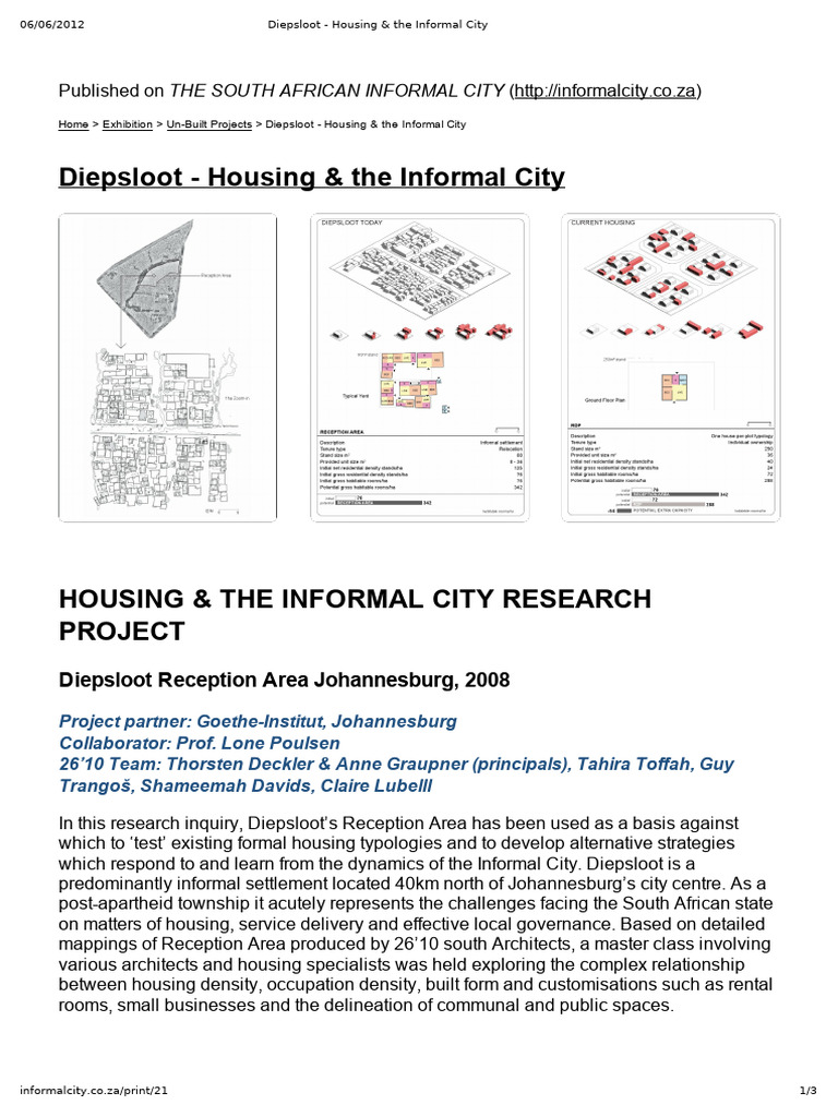 26-10 2012 The SA Informal City Diepsloot | PDF | Subsidy | Infrastructure
