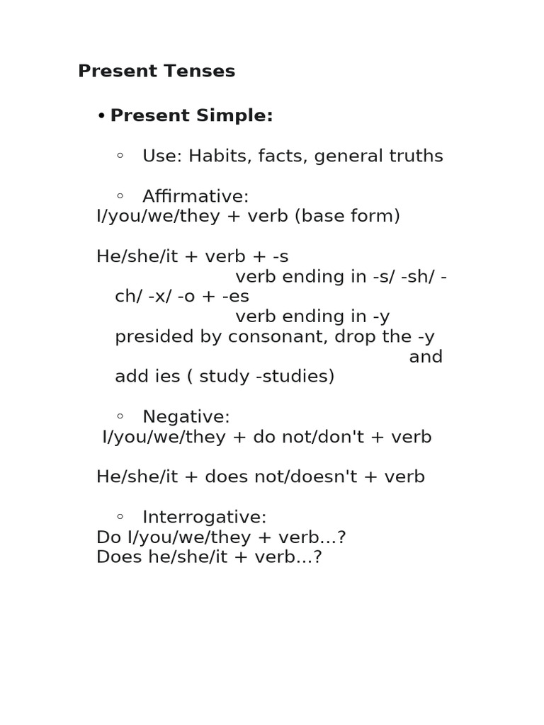 Understanding Present Tenses in English | PDF