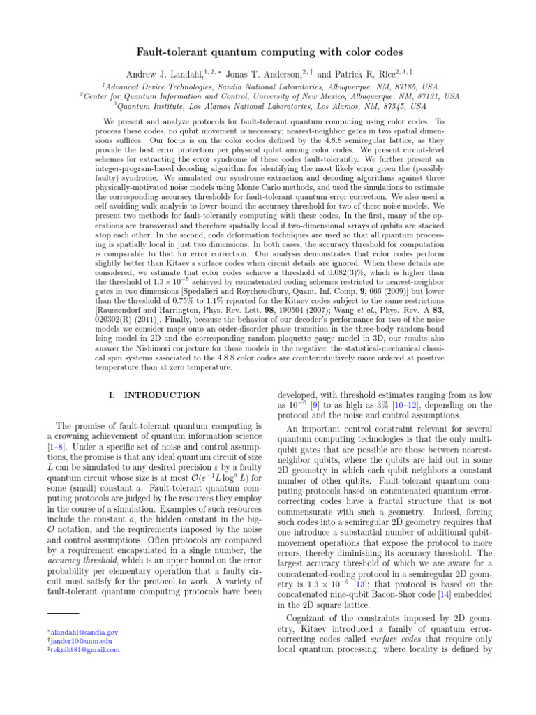 Color Codes | PDF | Quantum Computing | Theoretical Computer Science