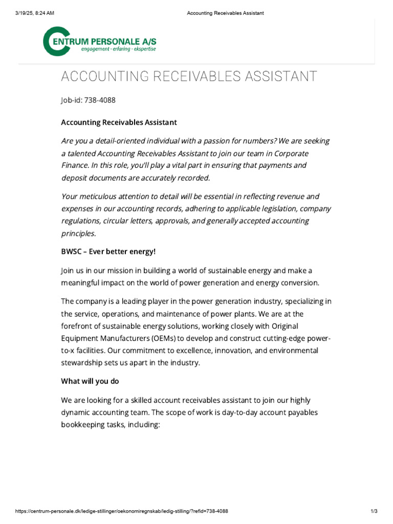Accounting Receivables Assistant | PDF | Accounting | Accounts Payable