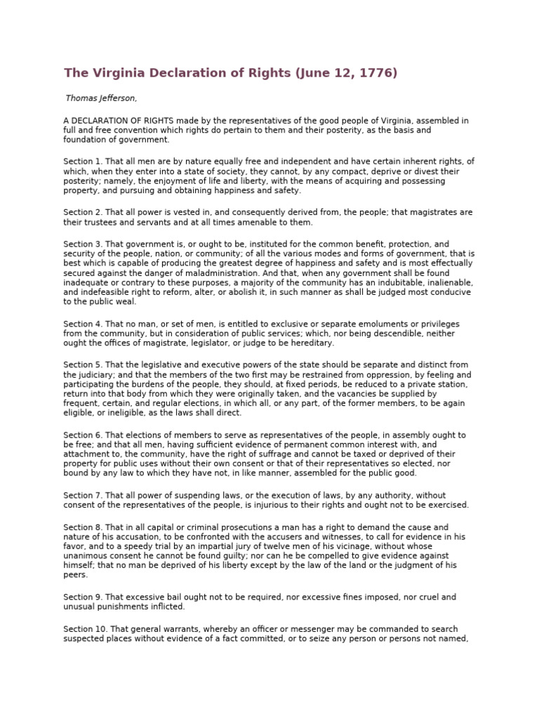 The Virginia Declaration of Rights | PDF | Justice | Crime & Violence