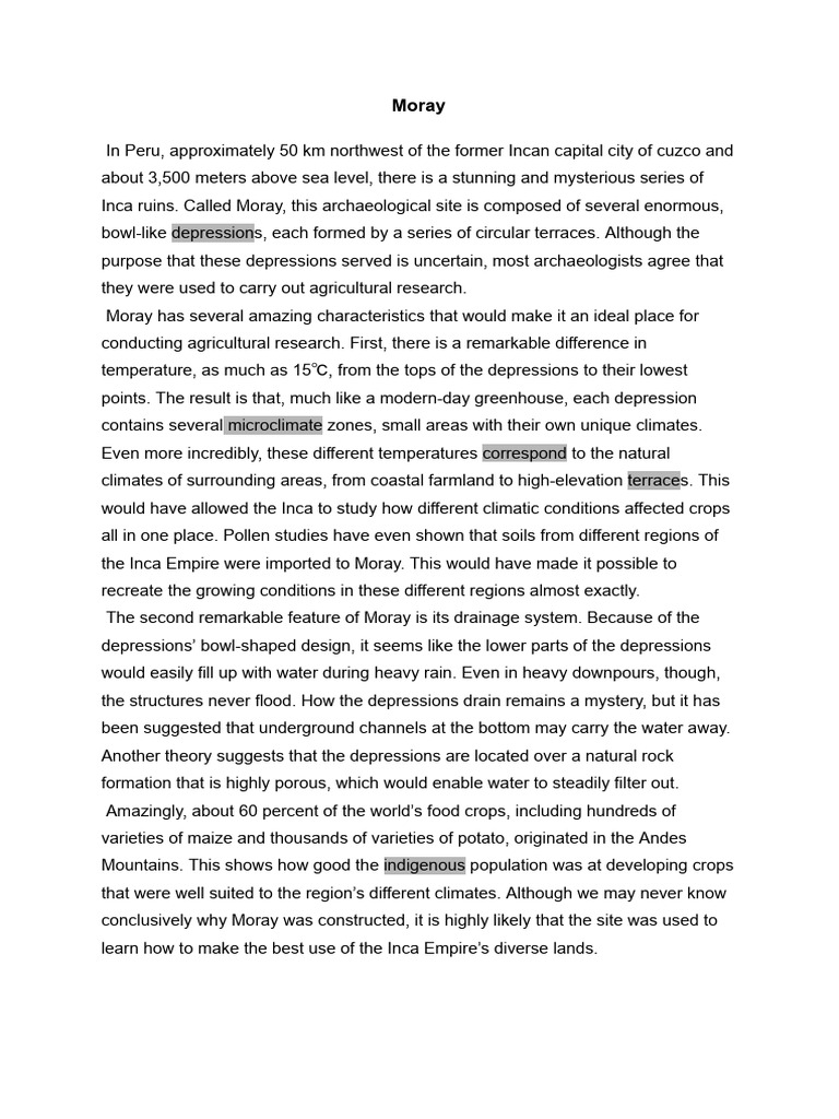 Moray: Inca Agricultural Research Site | PDF | Drainage | Inca Empire
