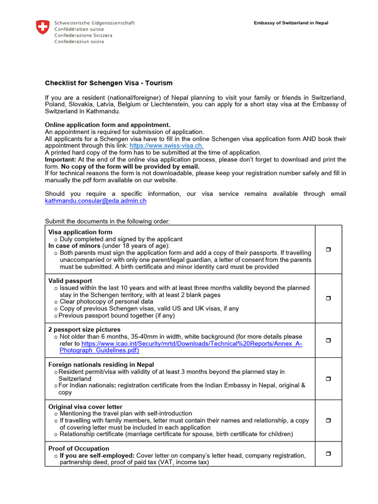 131.3-023 Checklist Schengen Tourism Visa | PDF | Travel Visa | Insurance