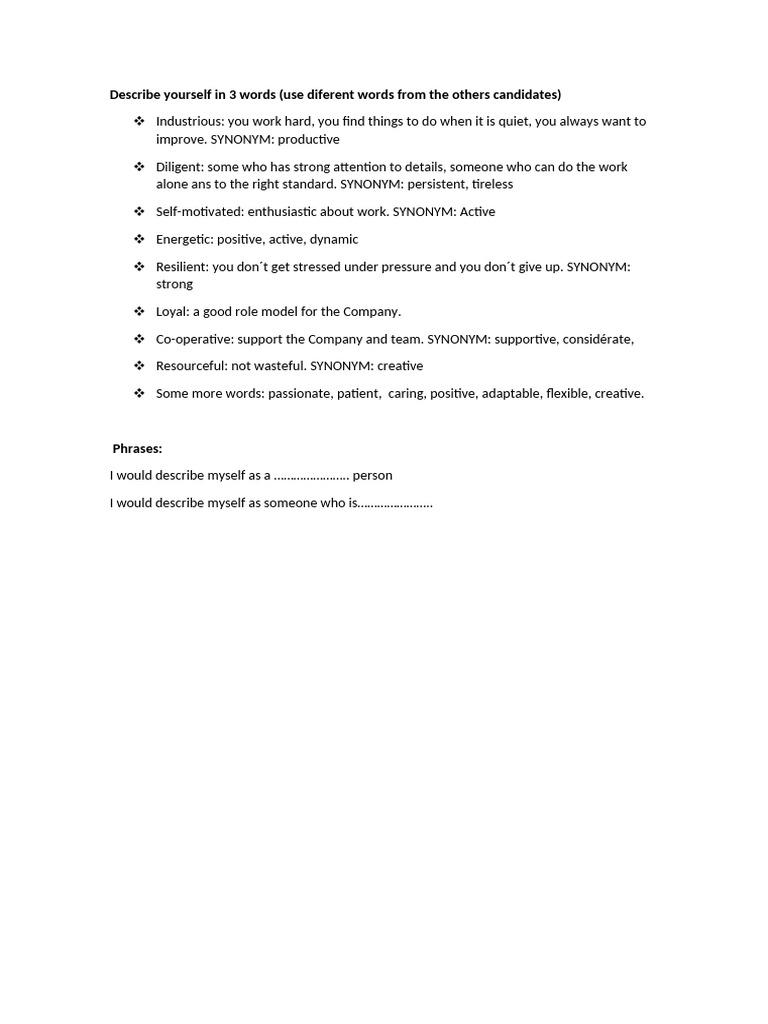 Lesson 5. Describe Yourself in 3 Words | PDF