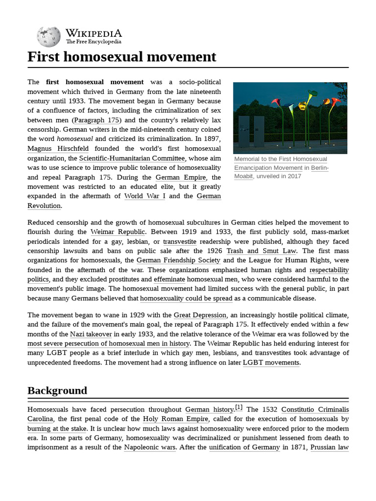 First Homosexual Movement | PDF | Human Sexuality | Sexuality