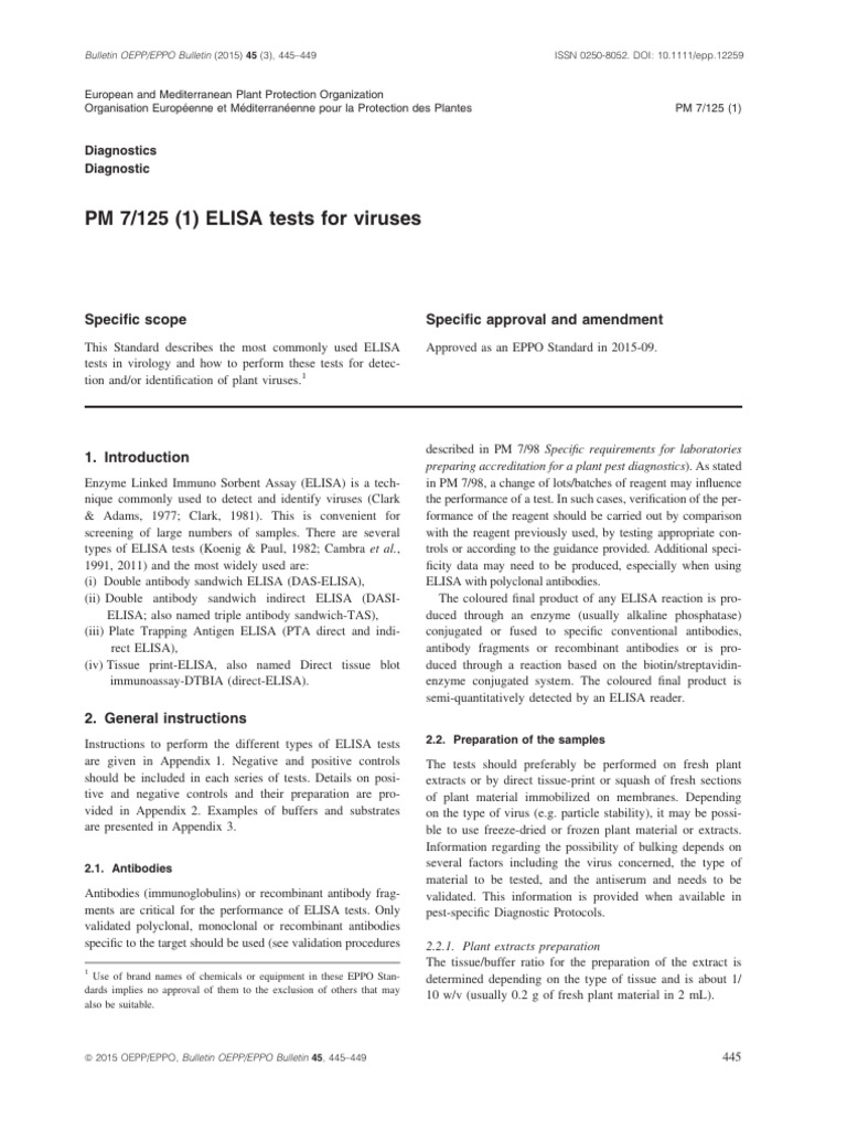 2015-PM7 - 125 ELISA - EPPO - Bulletin 45 (3) 445-449 | PDF | Elisa | Antibody