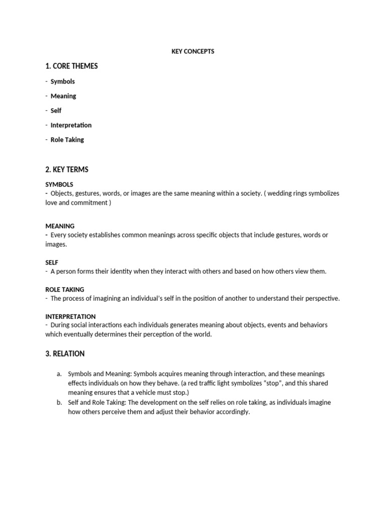 Key Concepts of Symbolic Interactionism | PDF