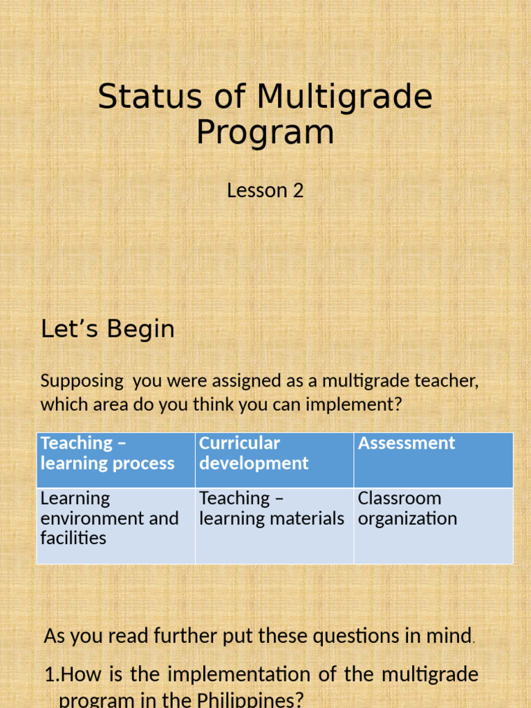Lesson 2 Status of Multigrade Program | PDF | Teachers | Curriculum
