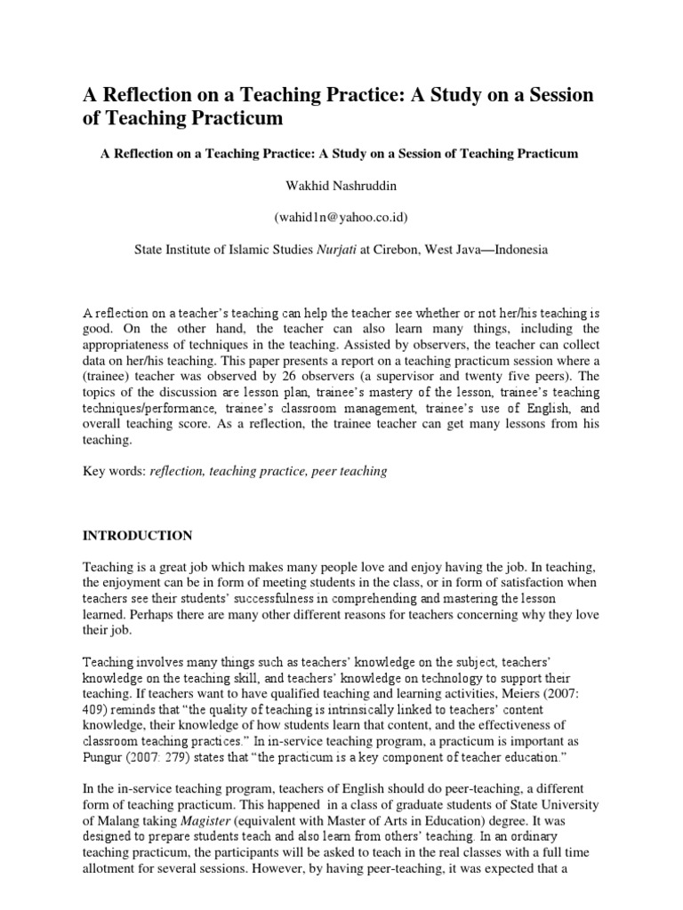 A Reflection On A Teaching Practice: A Study On A Session of Teaching ...