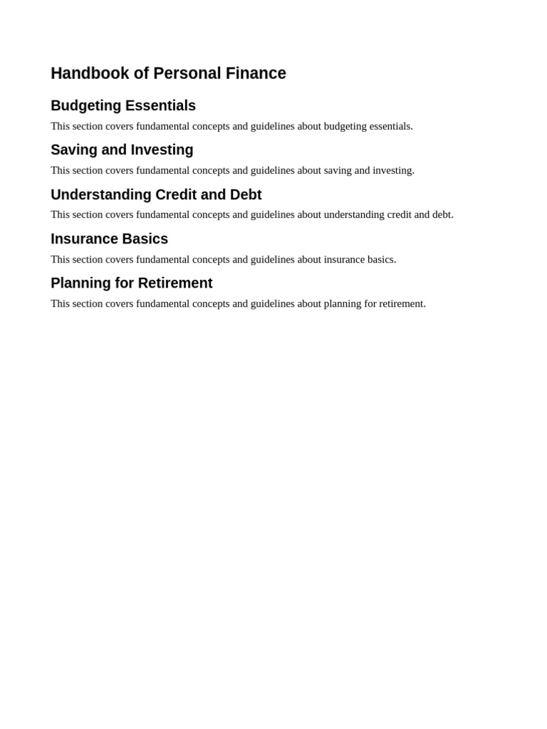 Personal Finance Handbook Essentials | PDF