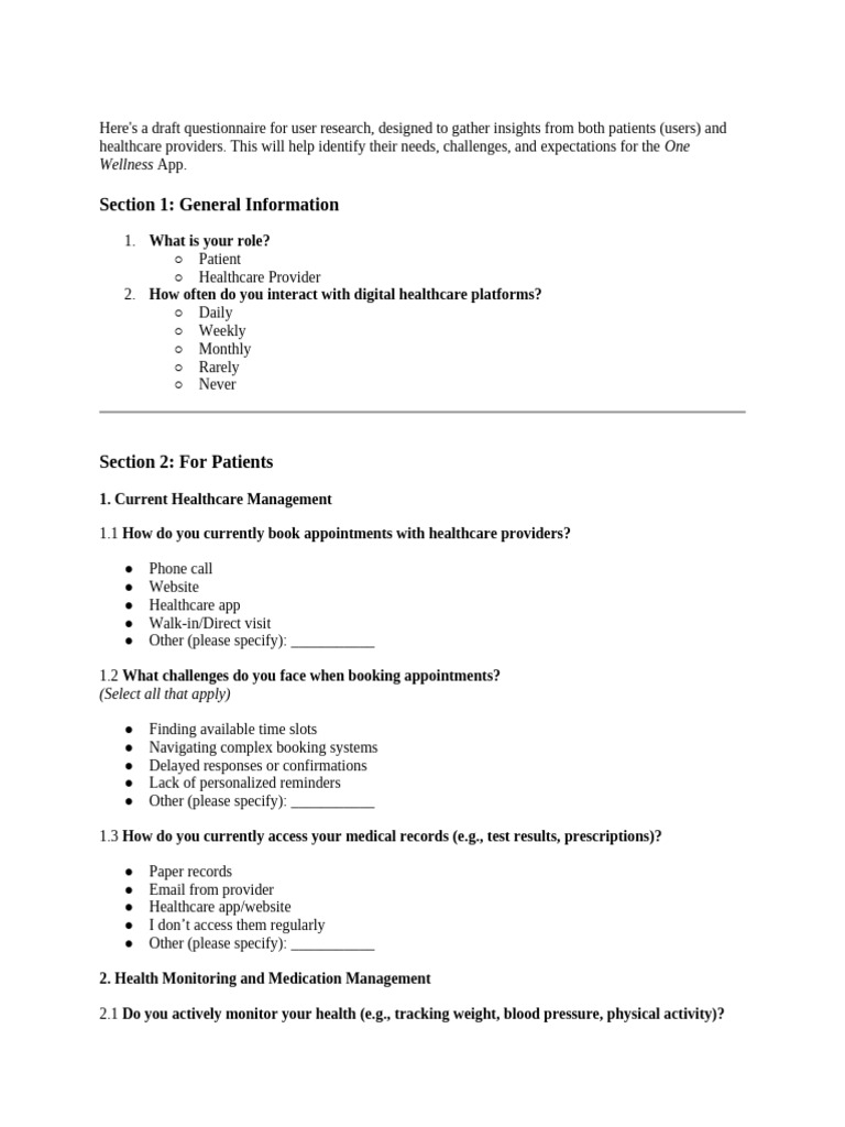 Questionnaire | PDF | Medical Record | Health Care